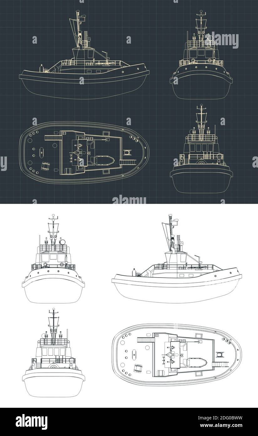 Stylized vector illustration of a Tugboat drawings Stock Vector Image ...