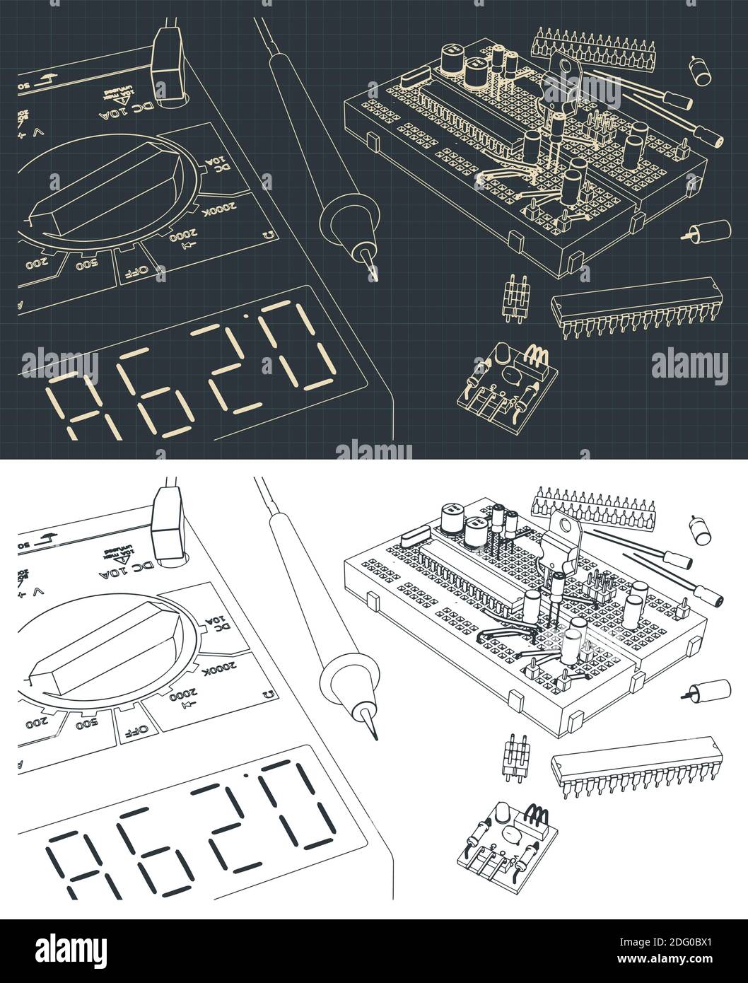 Stylized vector illustration of a set of electronics components for ...