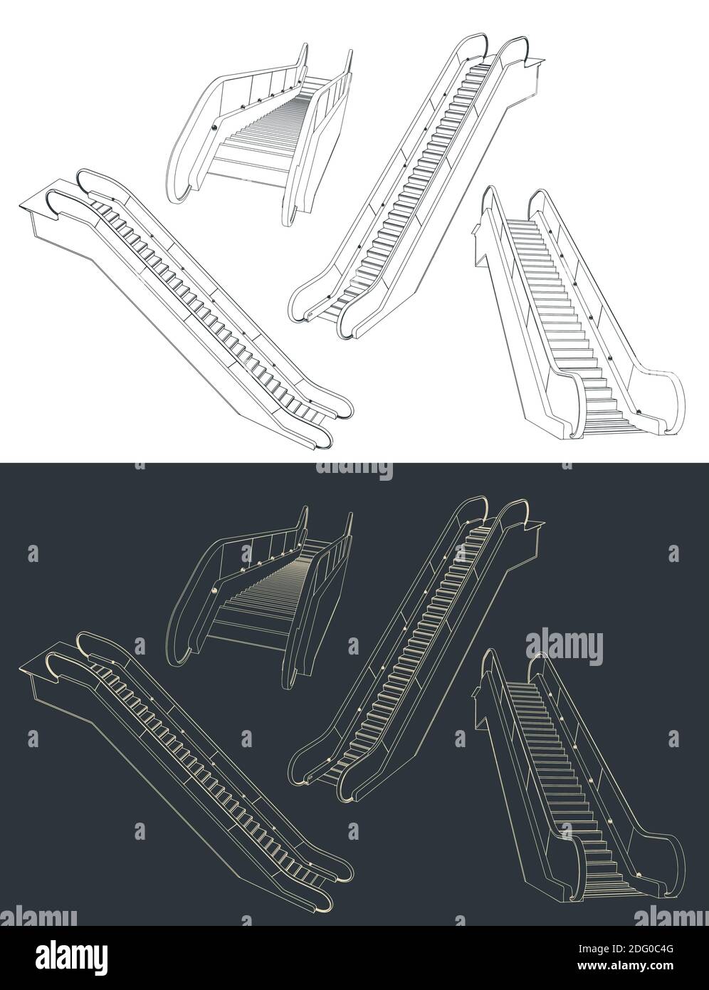 Stylized vector illustration of a escalator drawings Stock Vector Image ...
