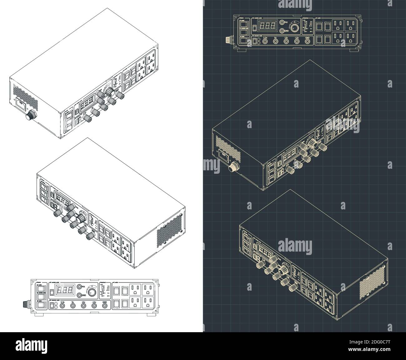 Stylized vector illustration of laboratory power supply drawings Stock ...