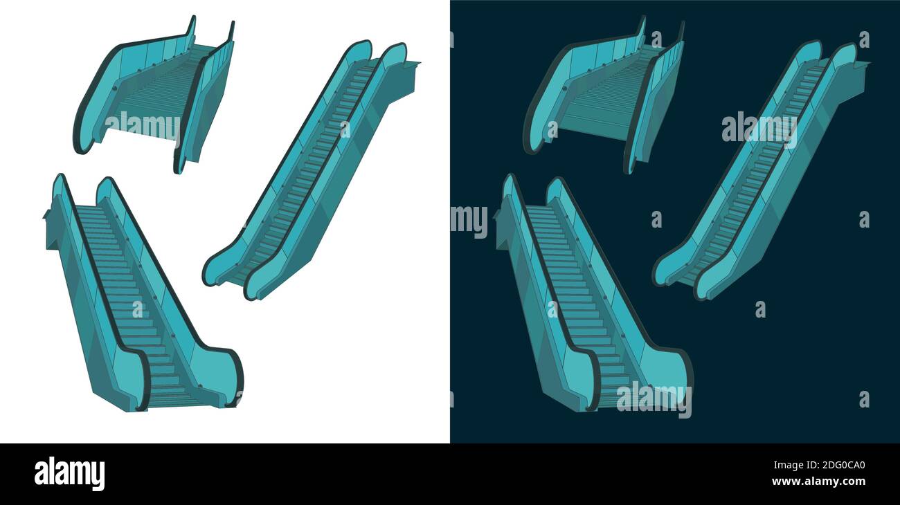 Stylized vector illustration of a escalator color drawings Stock Vector ...