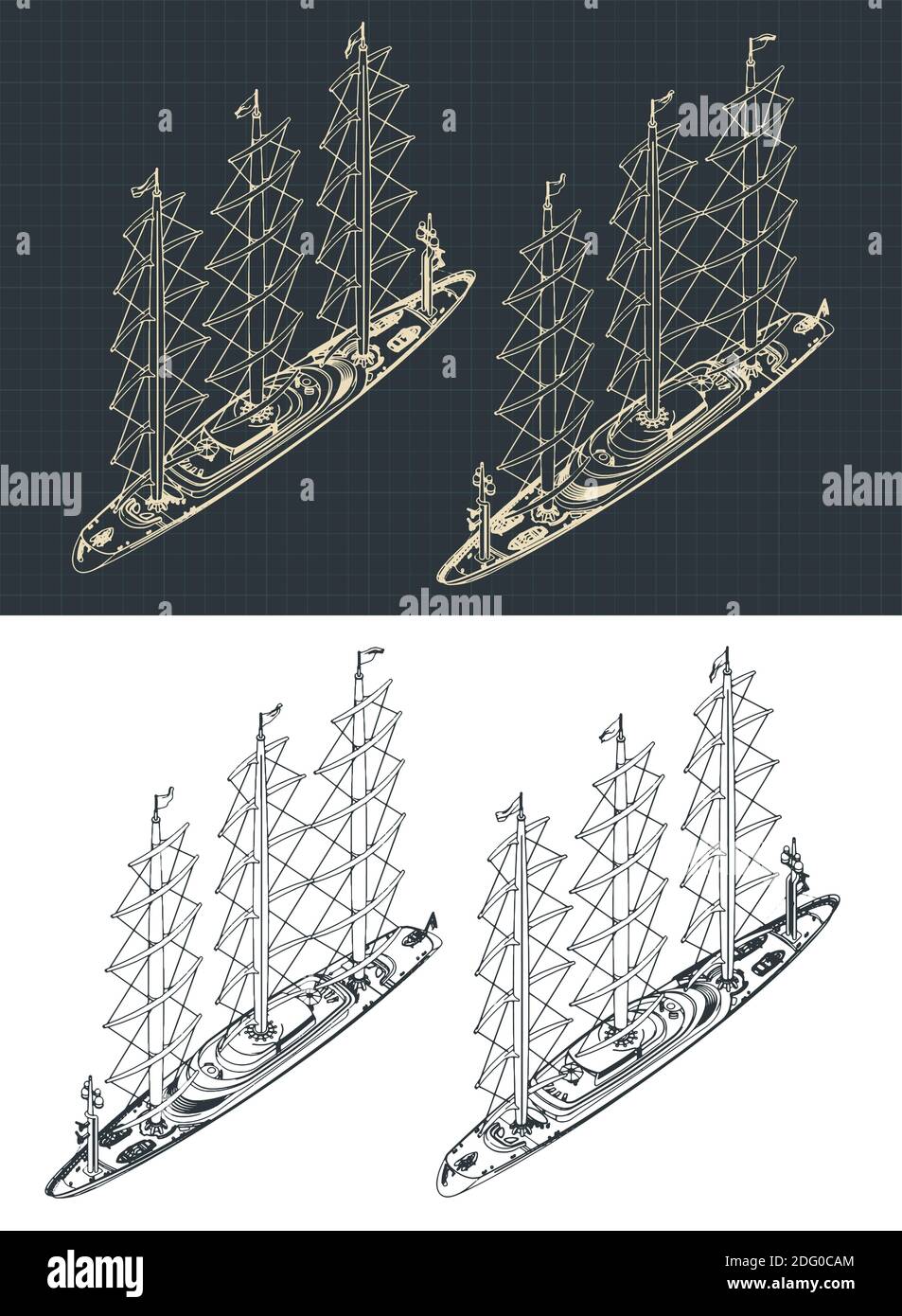 Stylized vector illustration of a large modern three-masted sailing ...