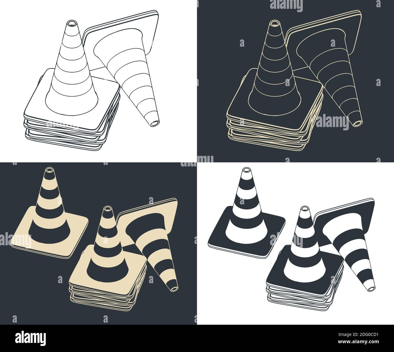 Stylized vector color illustrations of traffic cones mini Set Stock ...