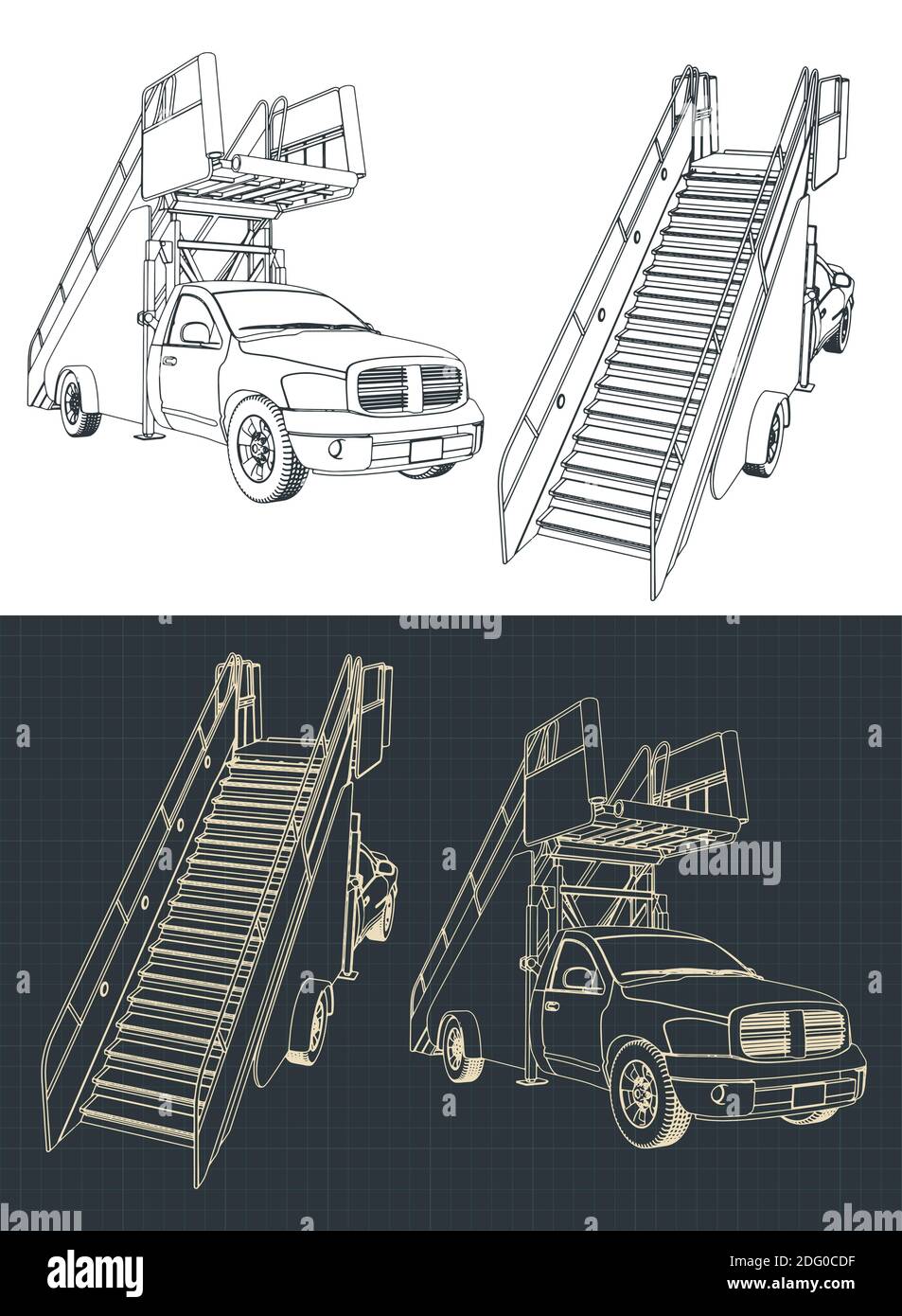 Stylized vector illustration of a Airport ladder car drawings Stock ...