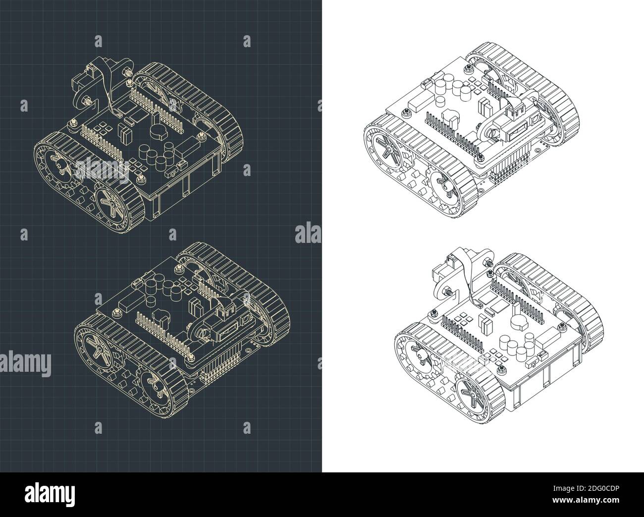 Stylized vector illustration of a Tracked Robot isometric drawings ...