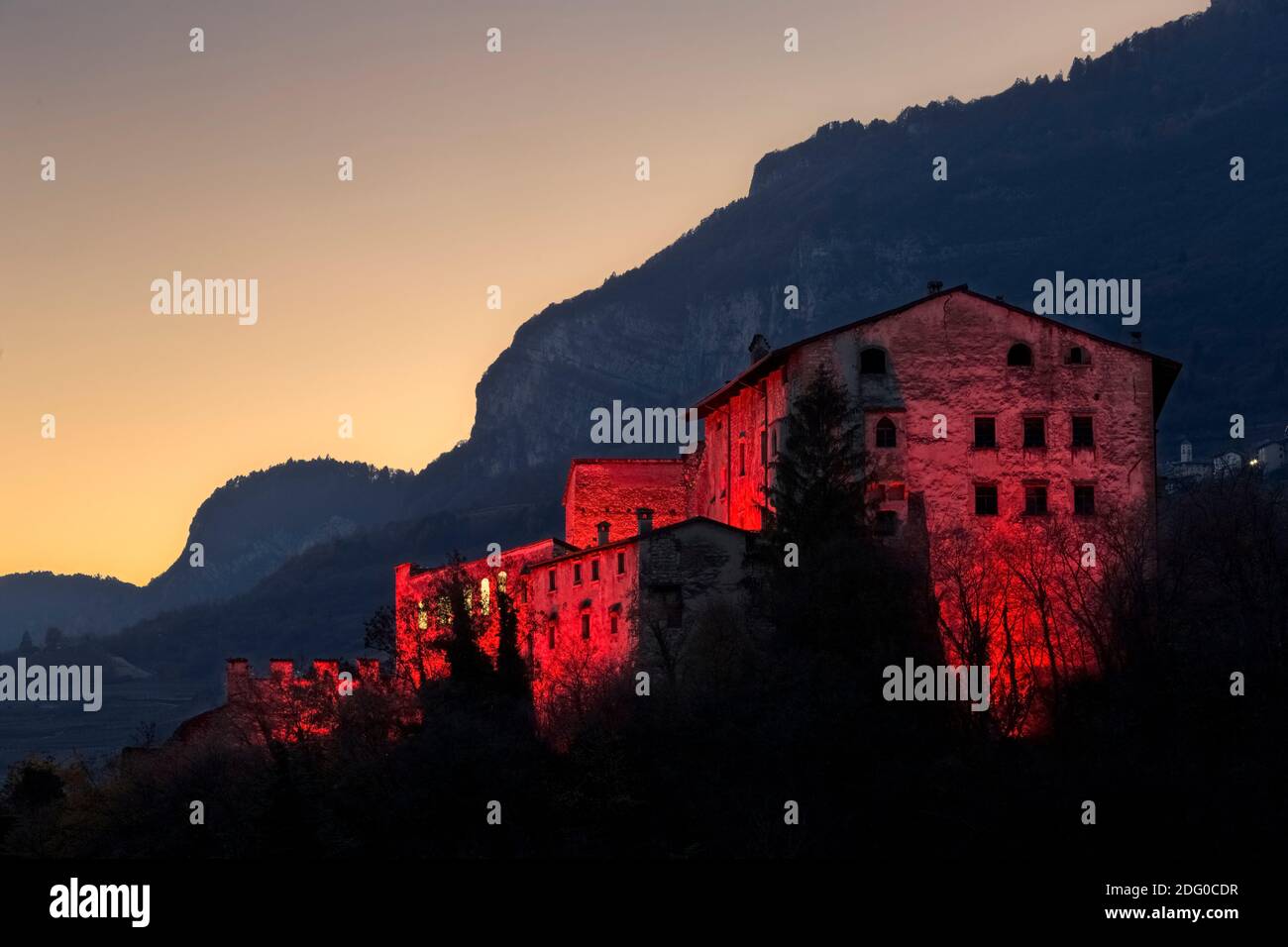 The Noarna castle at dusk. In the 17th century it was the scene of a ...