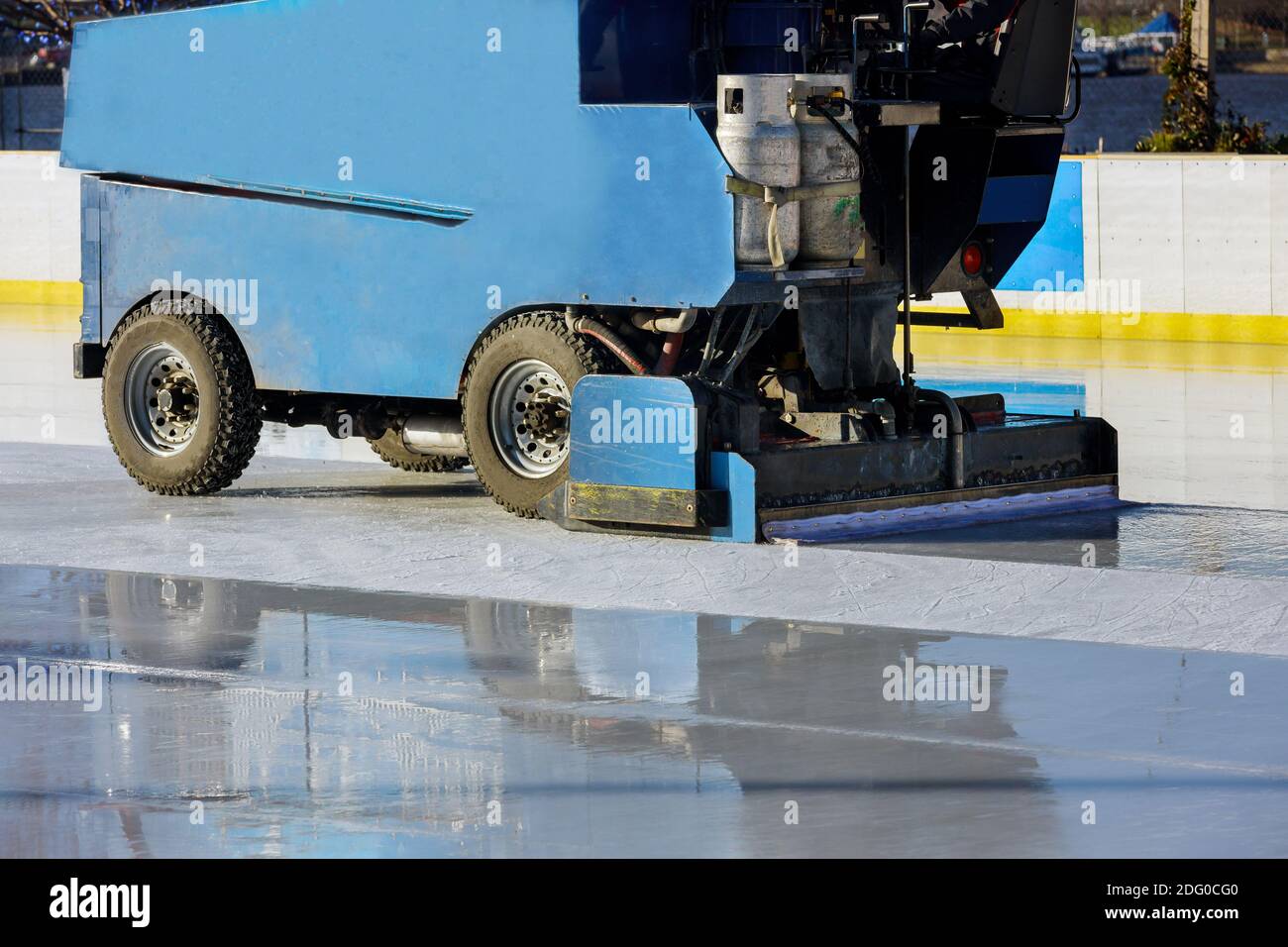 Ice public rink between sessions polished by machine in the ice ...