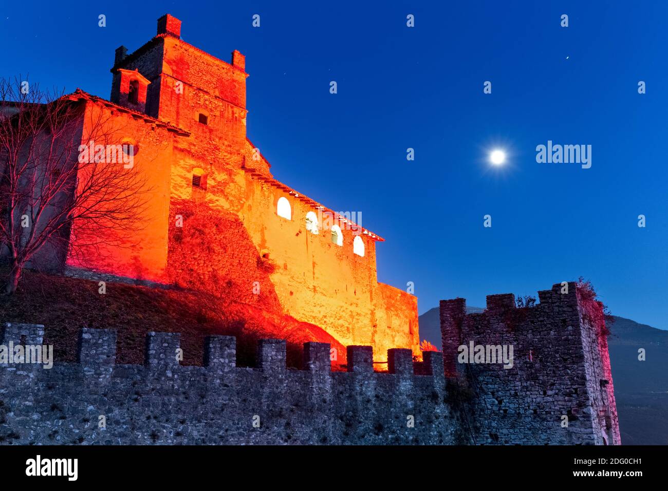 Full moon night at the Noarna castle. In the 17th century it was the ...
