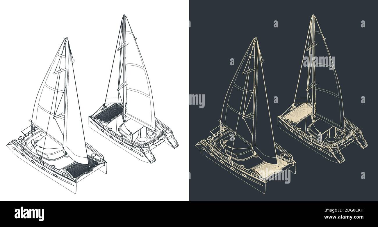 Stylized vector illustration of isometric drawings of a sailing ...