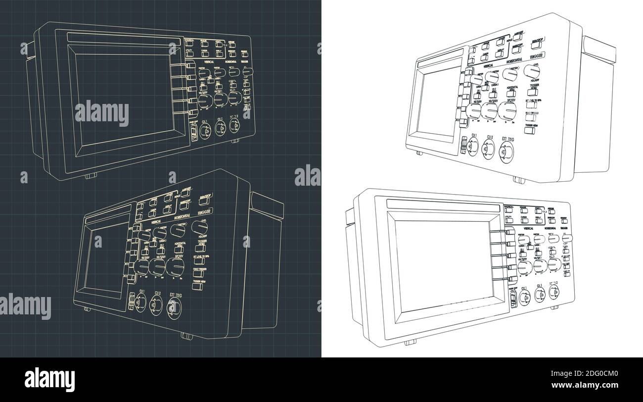 Stylized vector illustration of laboratory oscilloscope drawings Stock ...