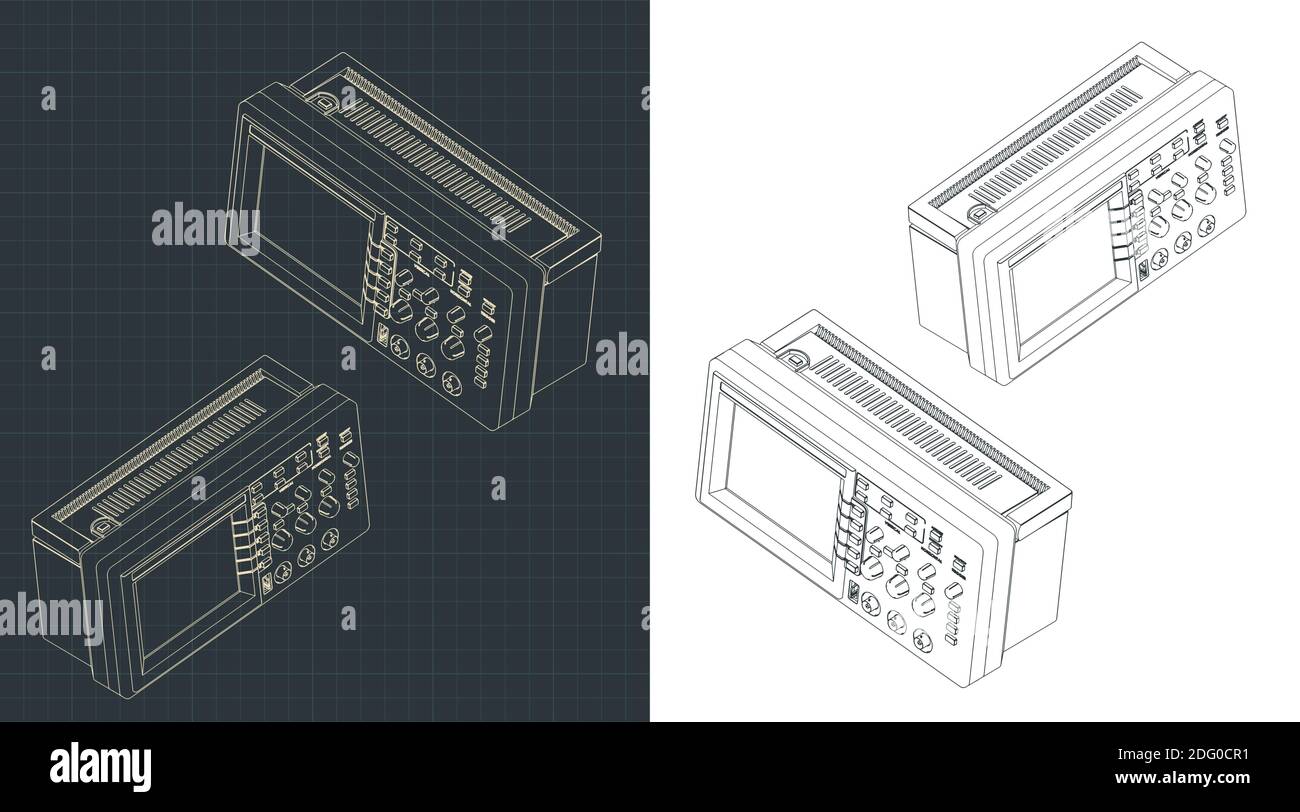 Stylized vector illustration of laboratory oscilloscope isometric ...