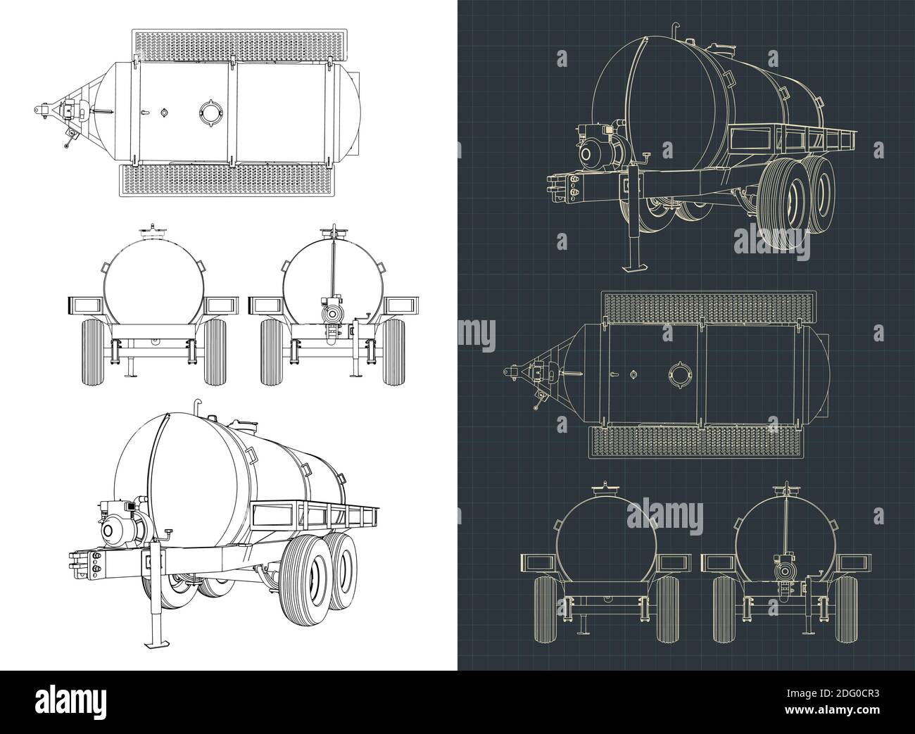 Stylized vector illustration of a large water tank trailer drawings ...