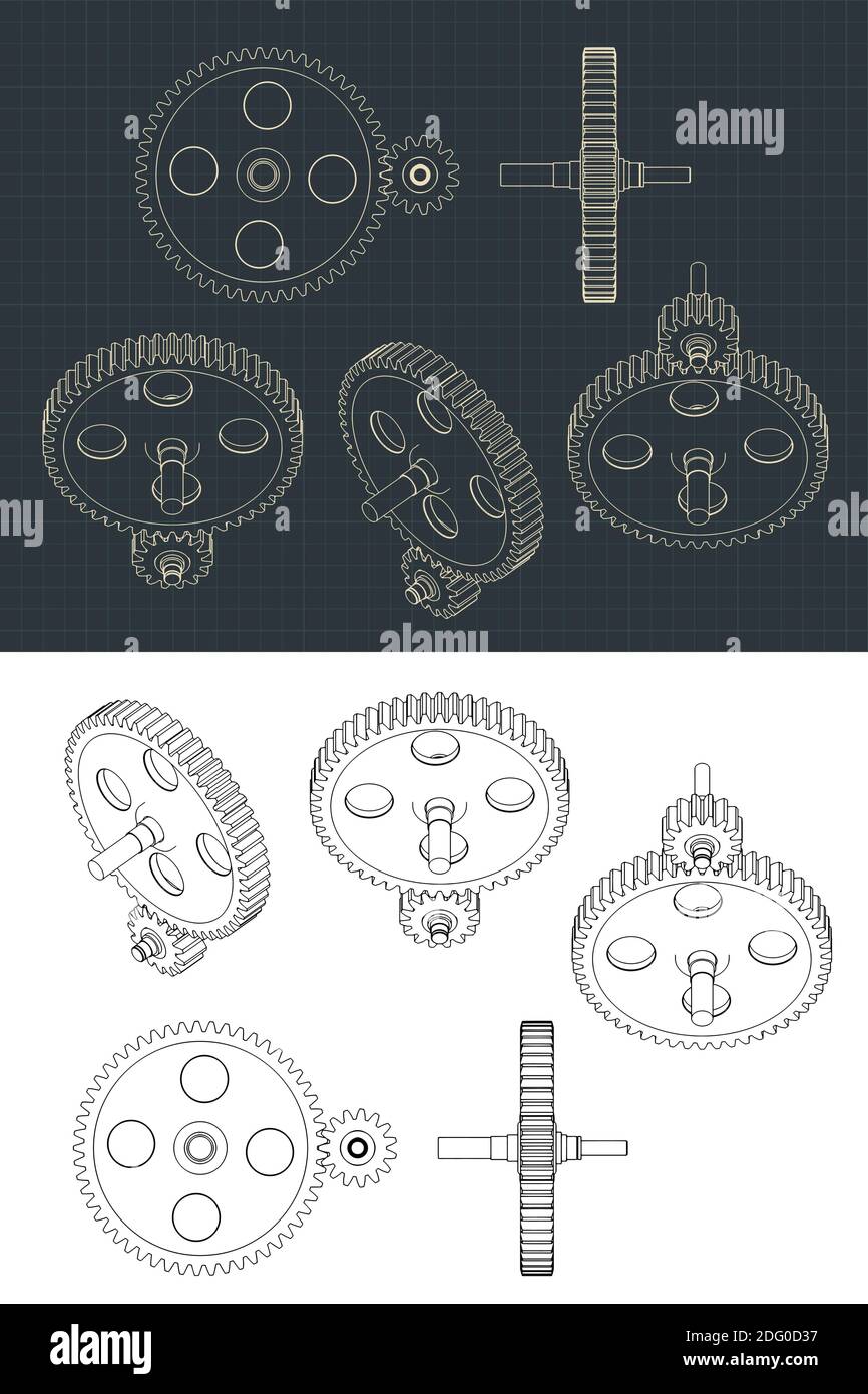 Stylized vector illustrations of two cogwheels drawings Stock Vector ...