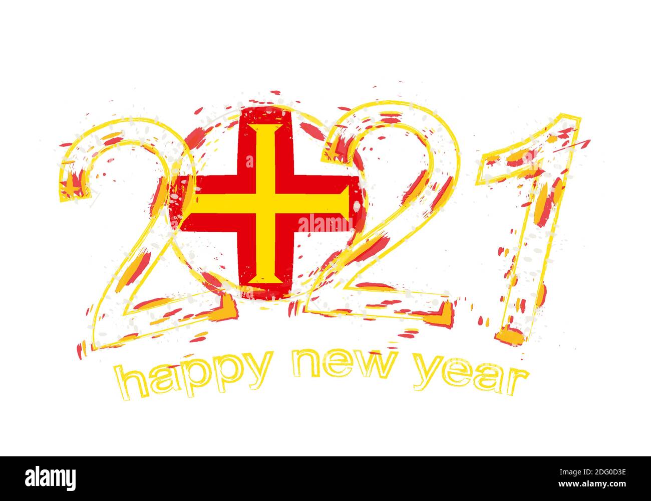 Happy New 2021 Year with flag of Guernsey. Holiday grunge vector ...