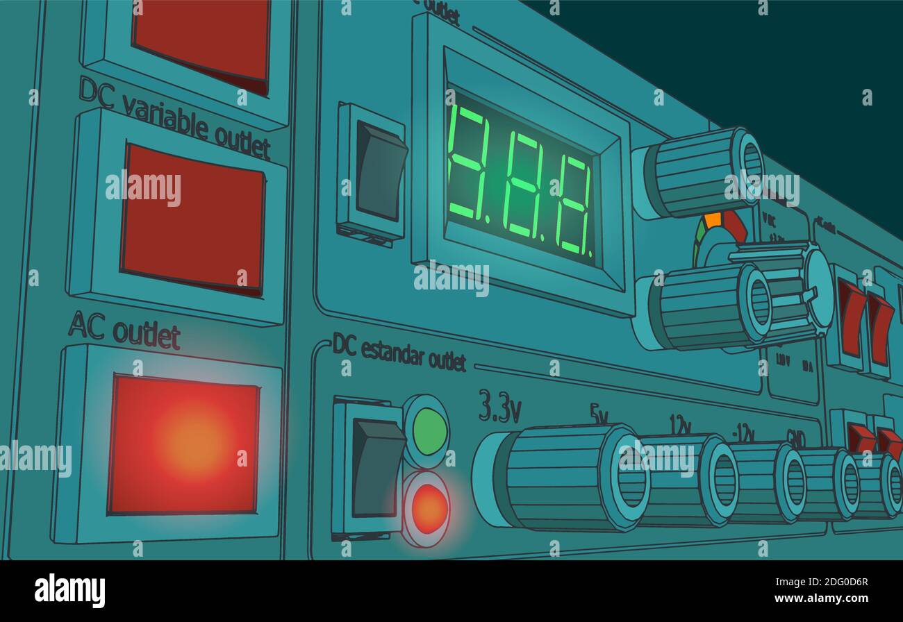 Stylized vector illustration of laboratory power supply close-up Stock ...