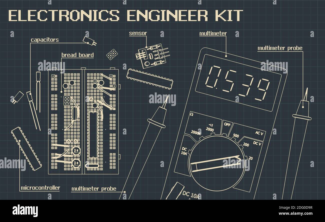 Stylized vector illustration of a Electronics component kit for ...