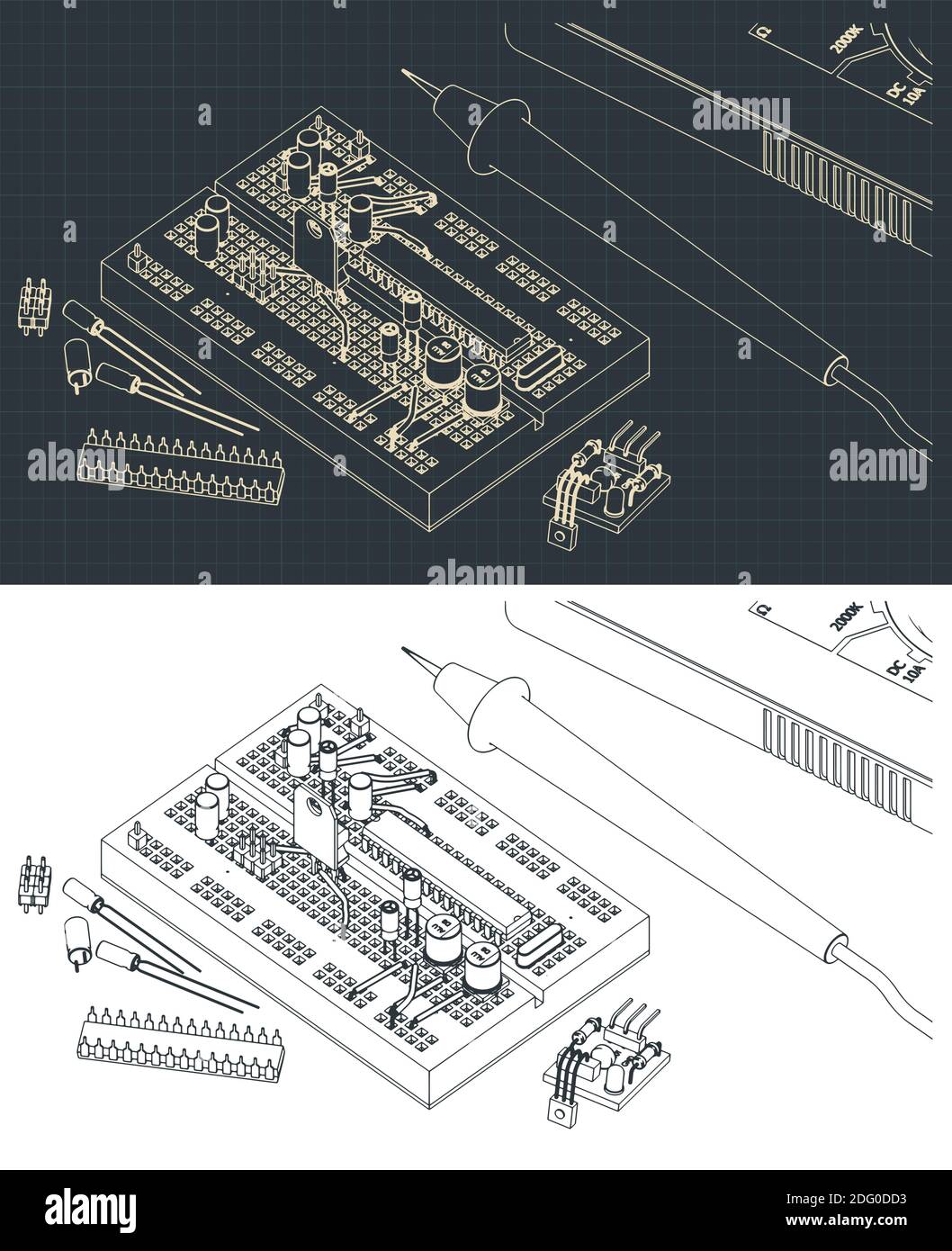 Stylized vector illustration of a set of electronics components for ...
