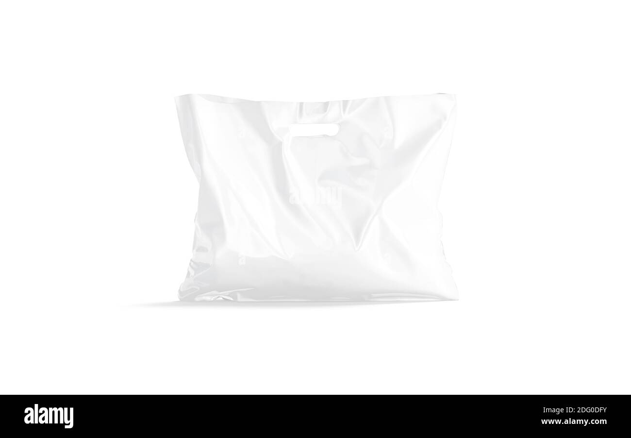 Blank white die-cut full plastic bag with handle hole mockup stand, 3d ...