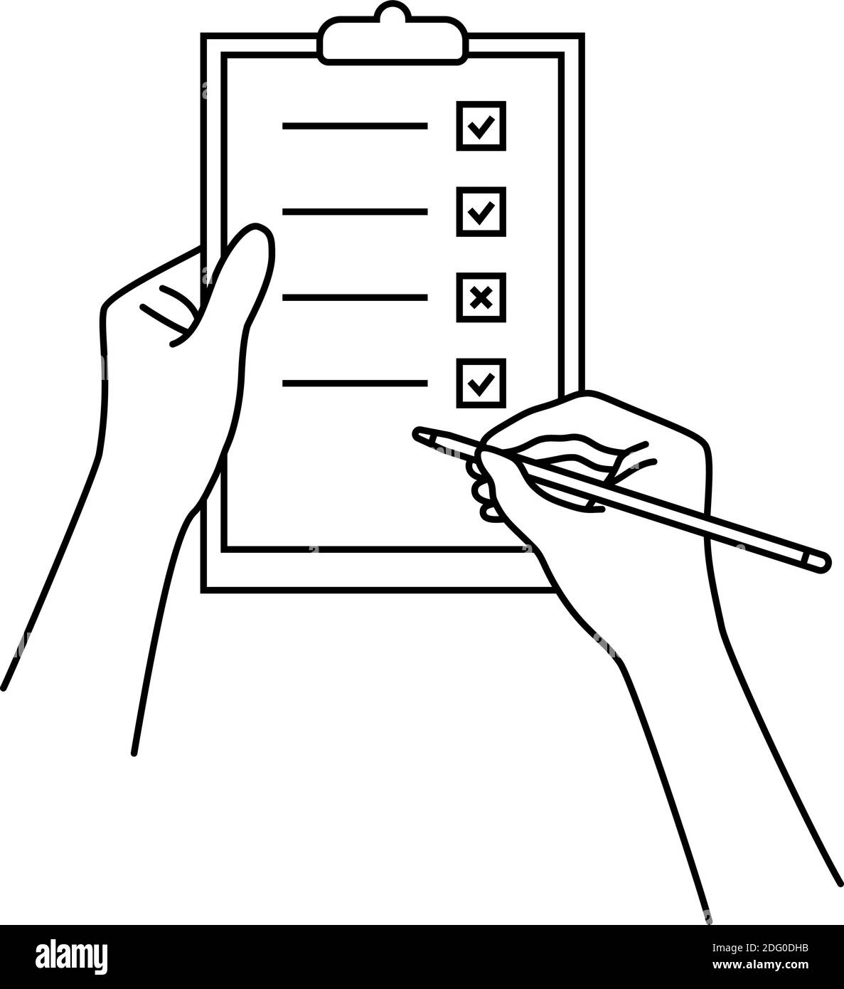 linear hand with checklist on clip board Stock Vector Image & Art - Alamy