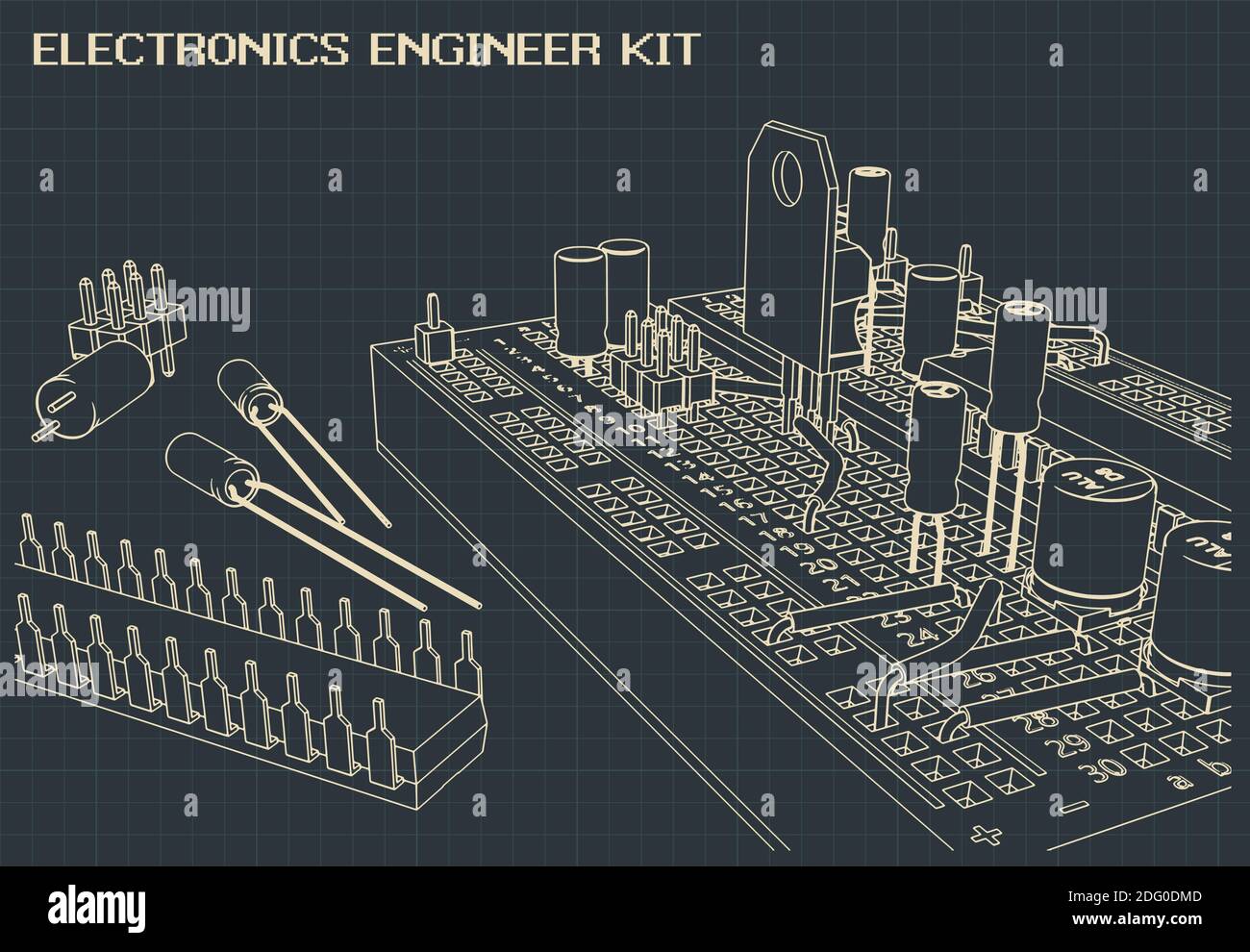 Stylized vector illustration of a set of electronics components for ...