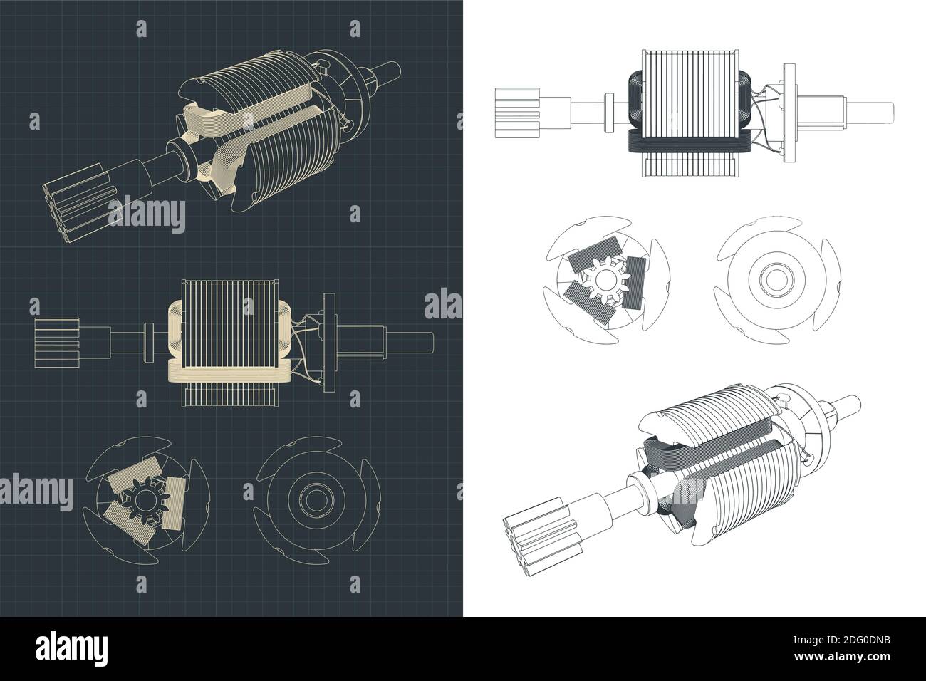 Stylized vector illustration of DC motor rotor drawings Stock Vector ...