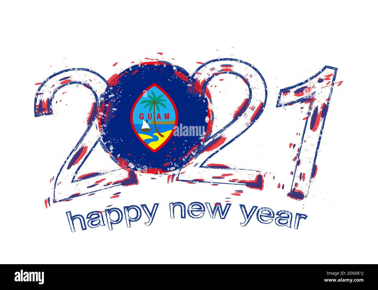 Happy New 2021 Year with flag of Guam. Holiday grunge vector ...