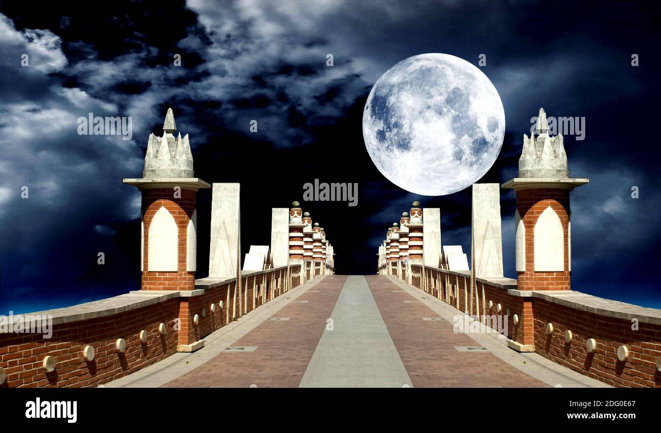 The brick bridge shined with the full moon Stock Photo - Alamy