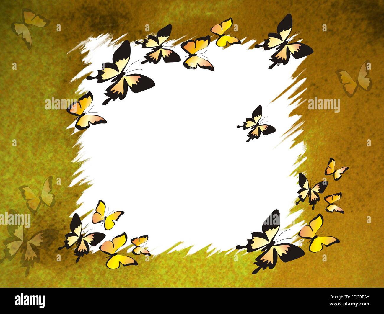 Yellow grunge border with butterflies, design element Stock Photo - Alamy