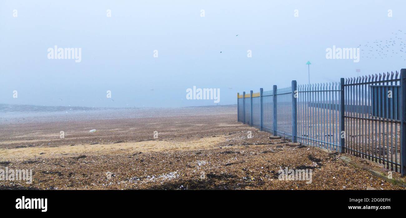Boundary Fencing at Shoeburyness on Thames Estuary. Marks Western Edge ...