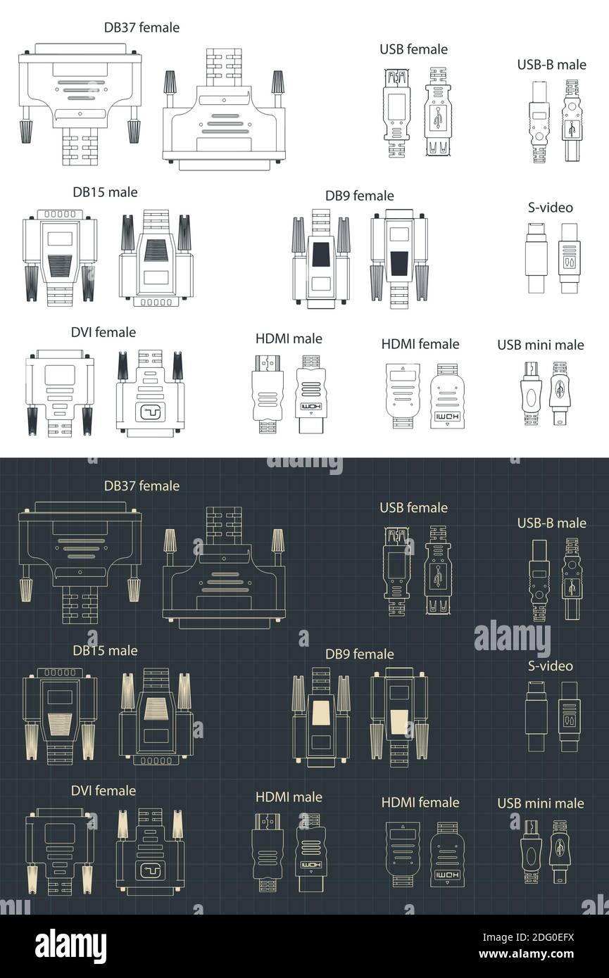 Stylized vector illustration of a Interface Plug-and-sockets drawing ...