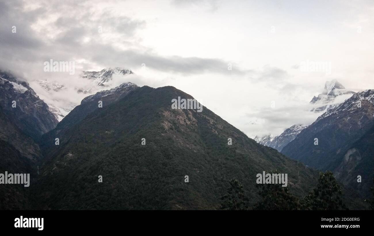 Annapurna South and Machhapuchhare, peaks of the Himalaya mountains ...