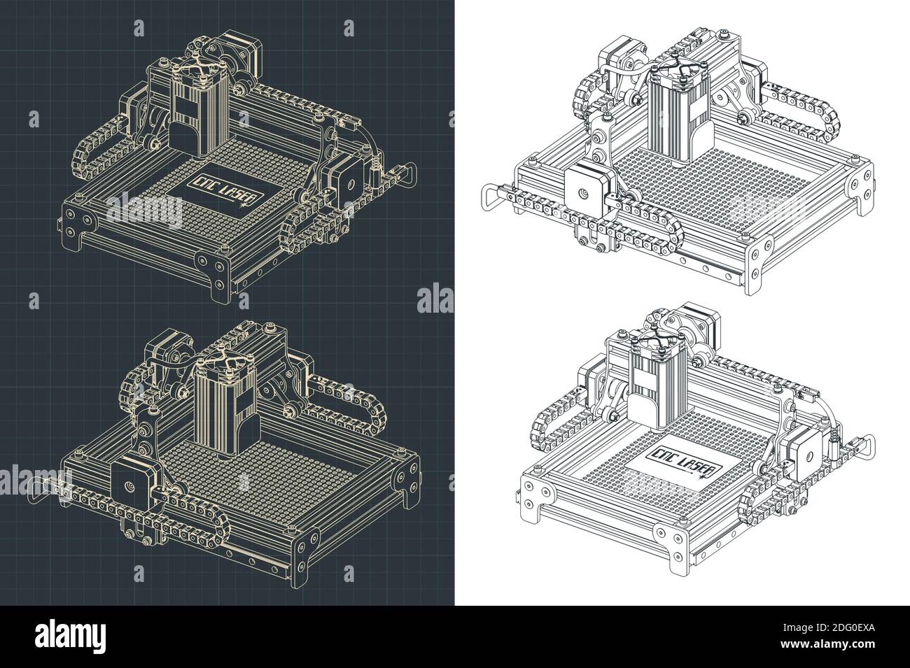 Stylized vector illustration of a CNC laser cutting and engraving ...
