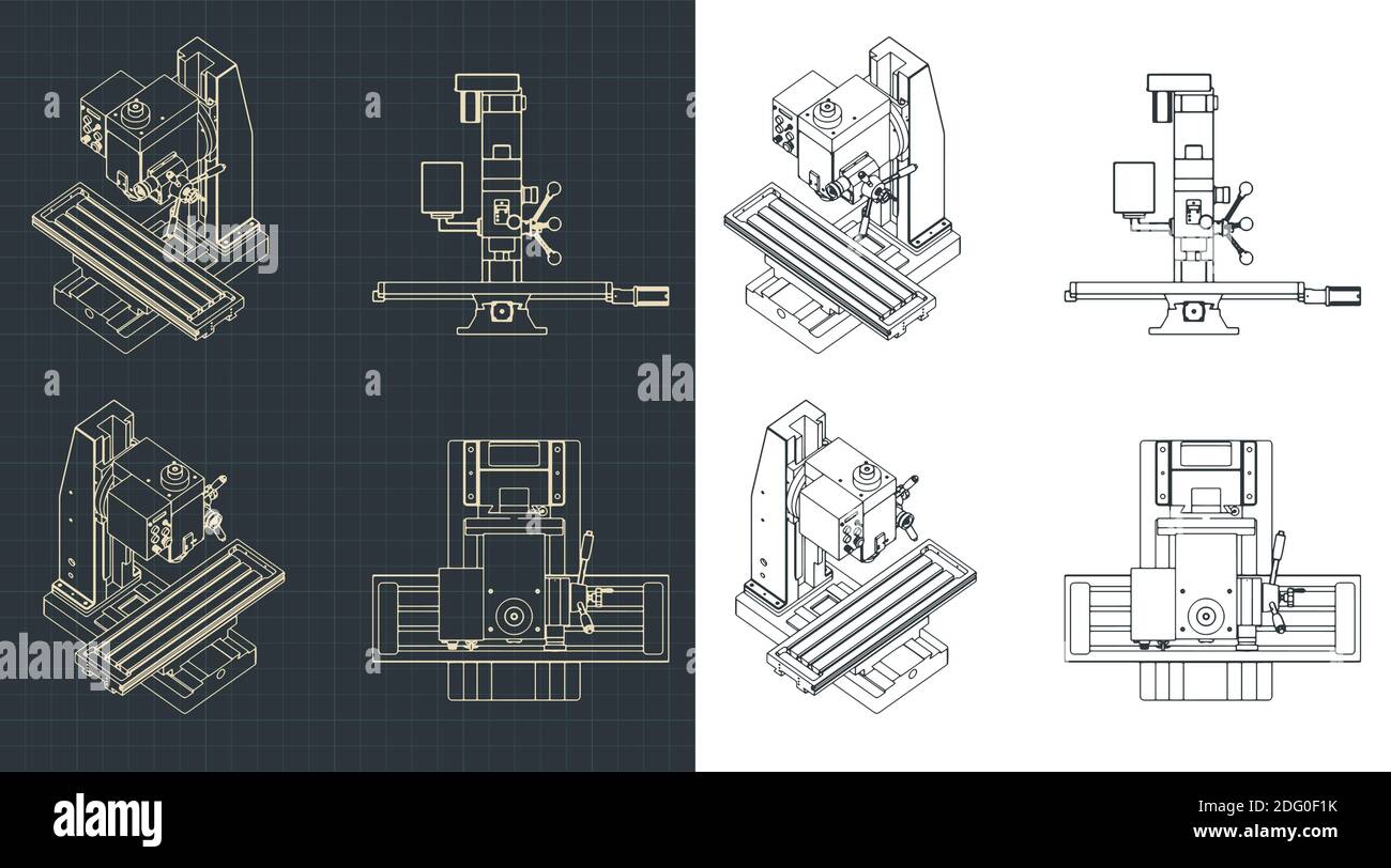 Stylized vector illustration of a table top cnc milling and lathe machine drawings Stock Vector ...