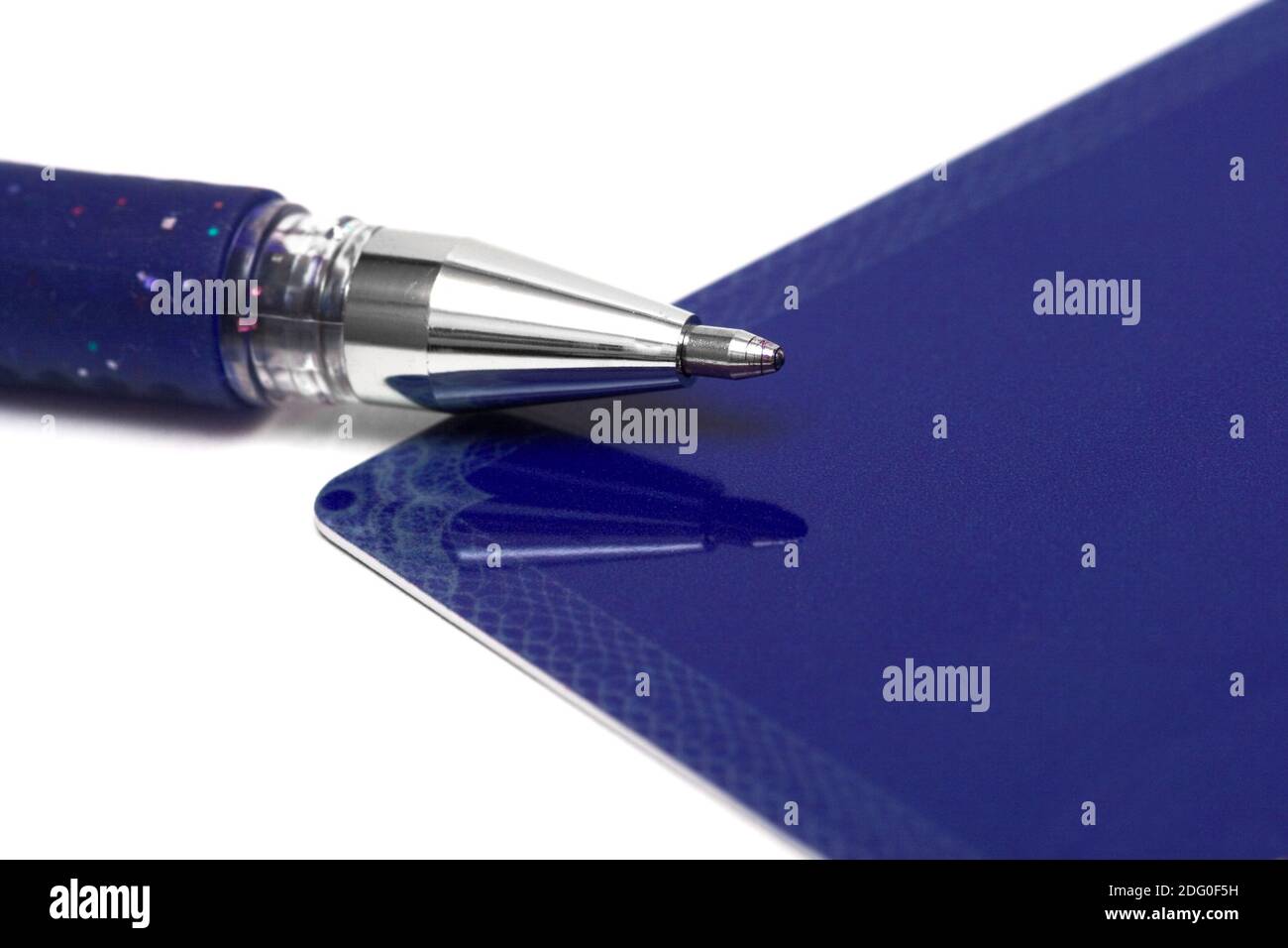 Greeting card with pen isolated on white background Stock Photo - Alamy