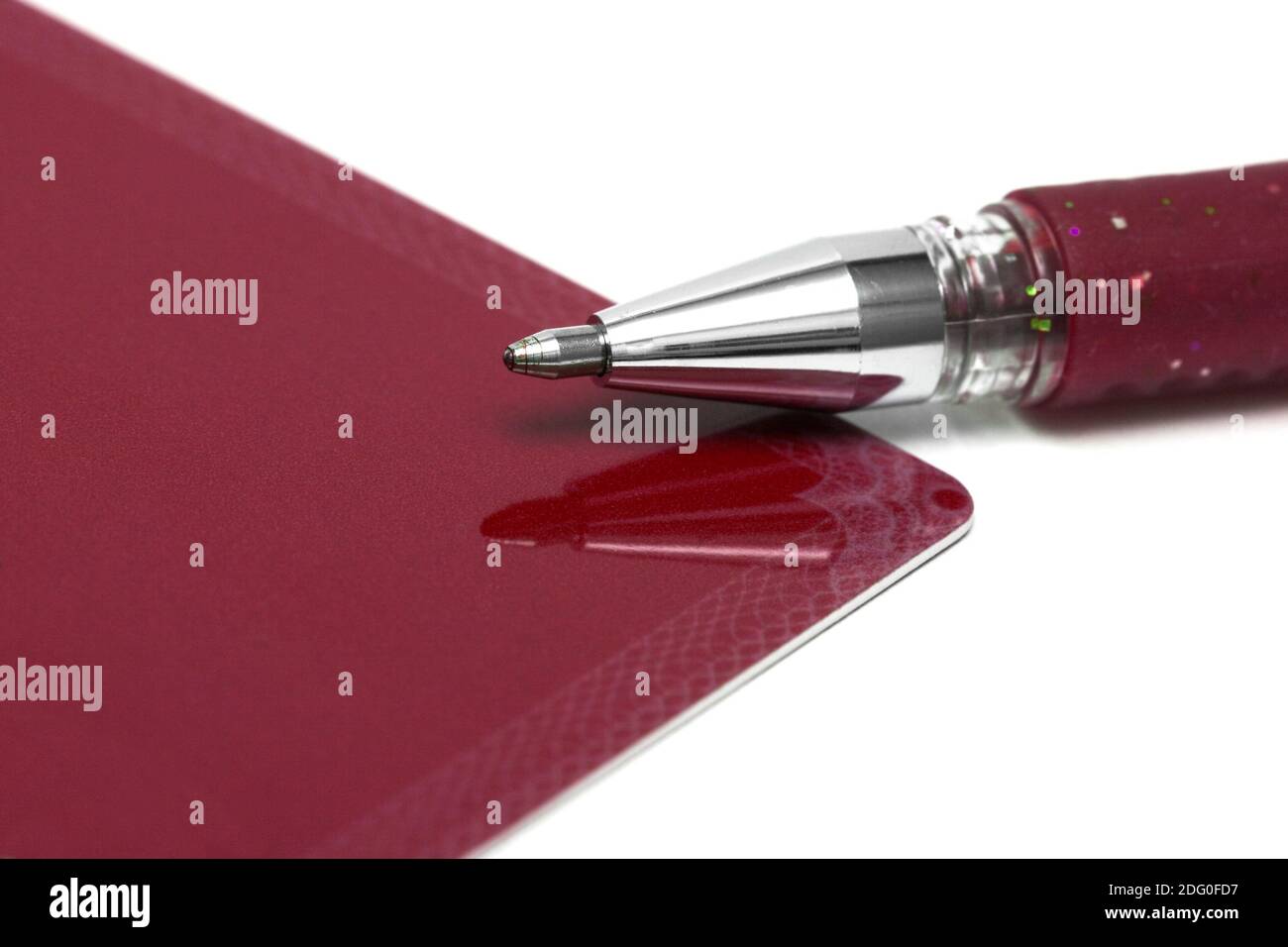 Greeting card with pen isolated on white background Stock Photo - Alamy