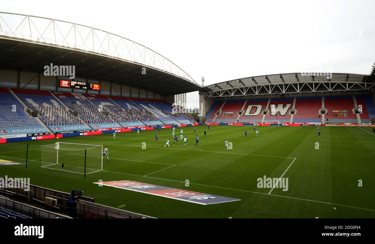 File photo dated 08-07-2020 of General view of the DW Stadium, Wigan ...