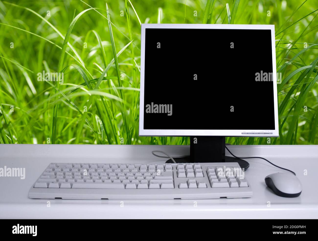 PC with green grass background Stock Photo - Alamy