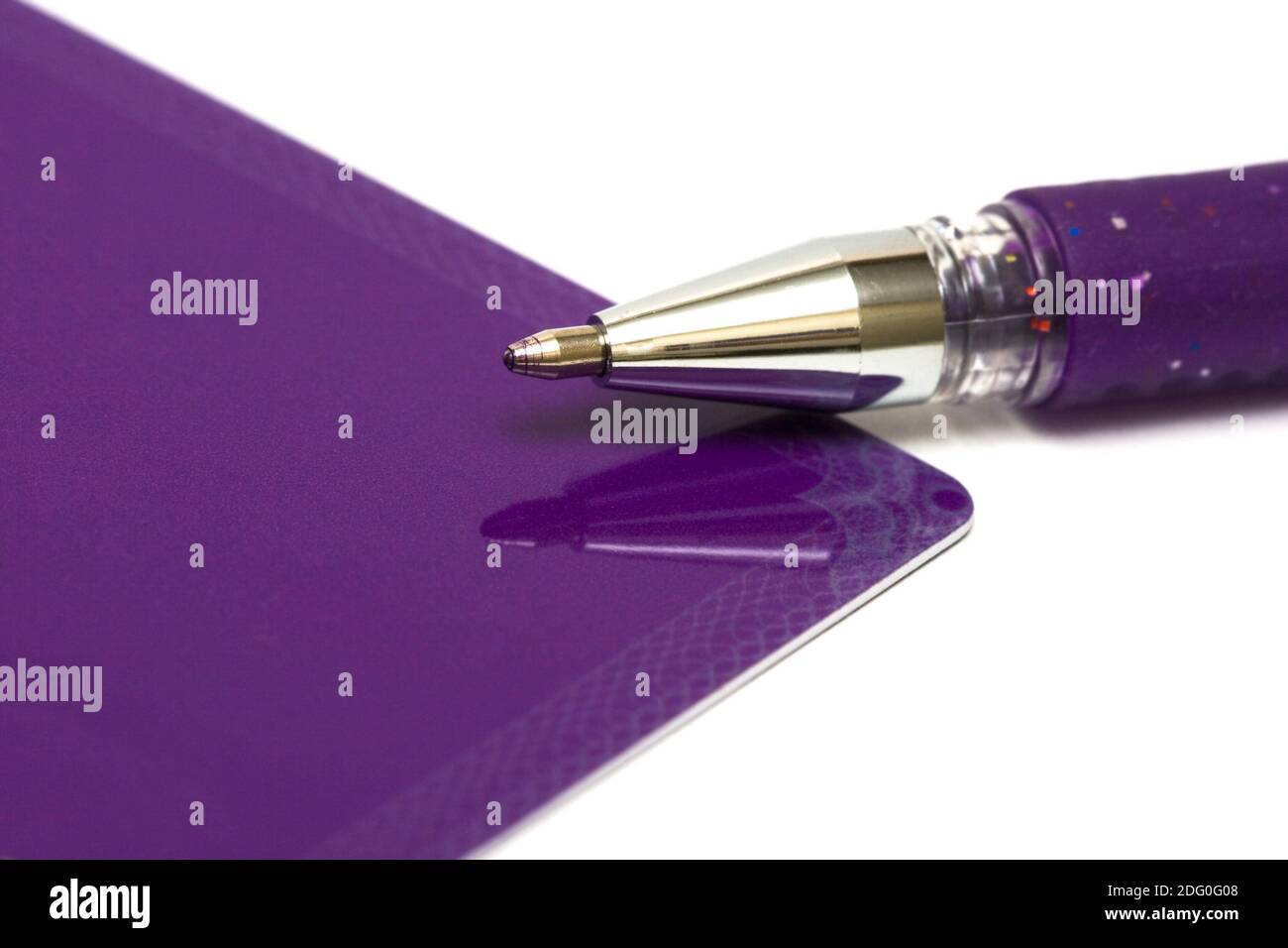 Greeting card with pen isolated on white background Stock Photo - Alamy