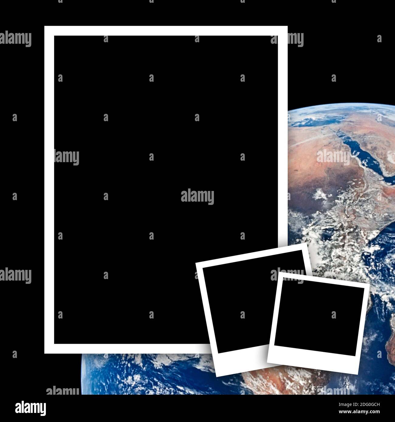 Empty photos with earth from space background Stock Photo - Alamy
