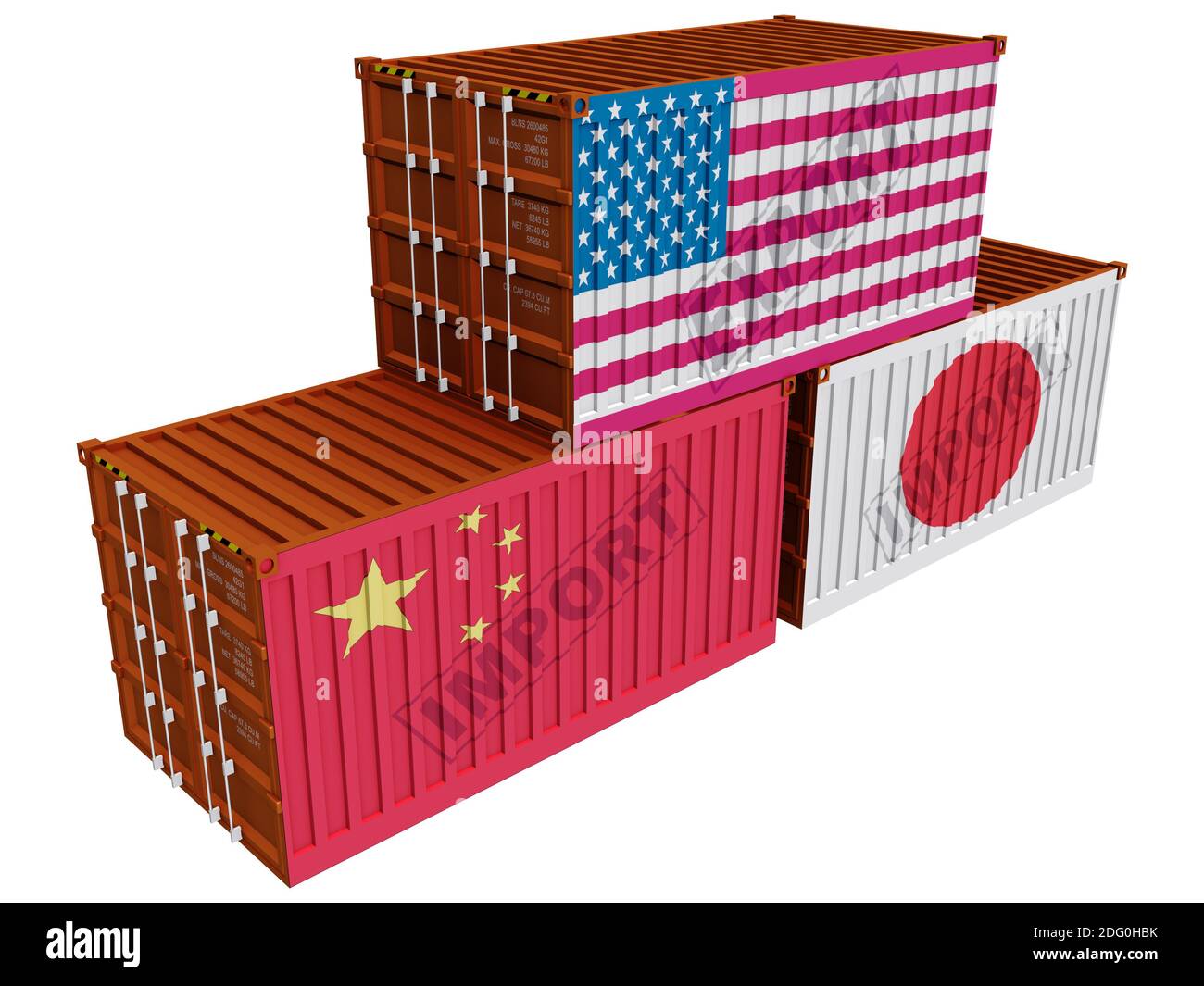 Trade containers USA Japan China Stock Photo - Alamy