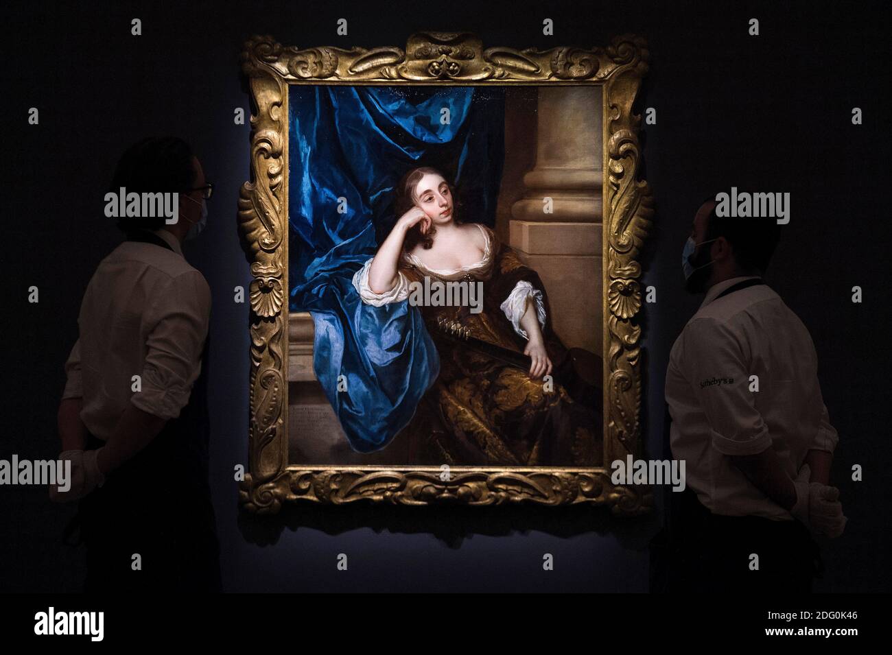 Gallery assistants look at Portrait of Elizabeth Capel, Countess of ...