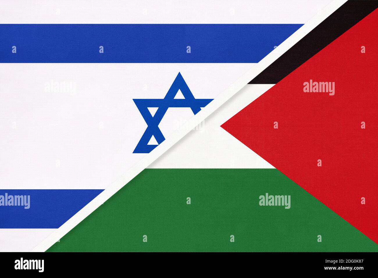 Israel and Palestine, national flags from textile. Relationship ...