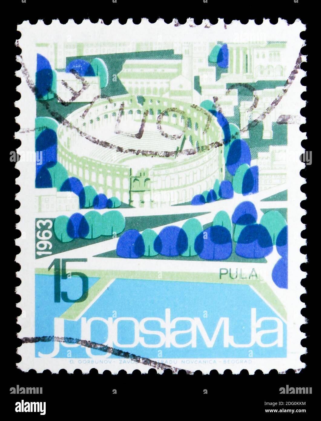 MOSCOW, RUSSIA - MAY 16, 2018: A stamp printed in Yugoslavia shows Pula ...