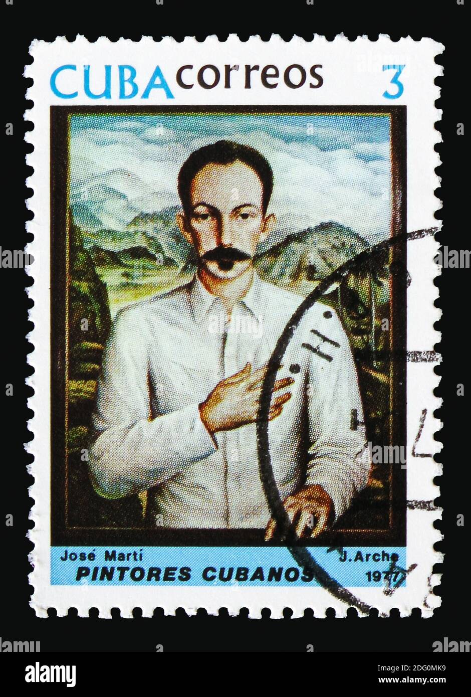 MOSCOW, RUSSIA - AUGUST 18, 2018: A stamp printed in Cuba shows Jose ...