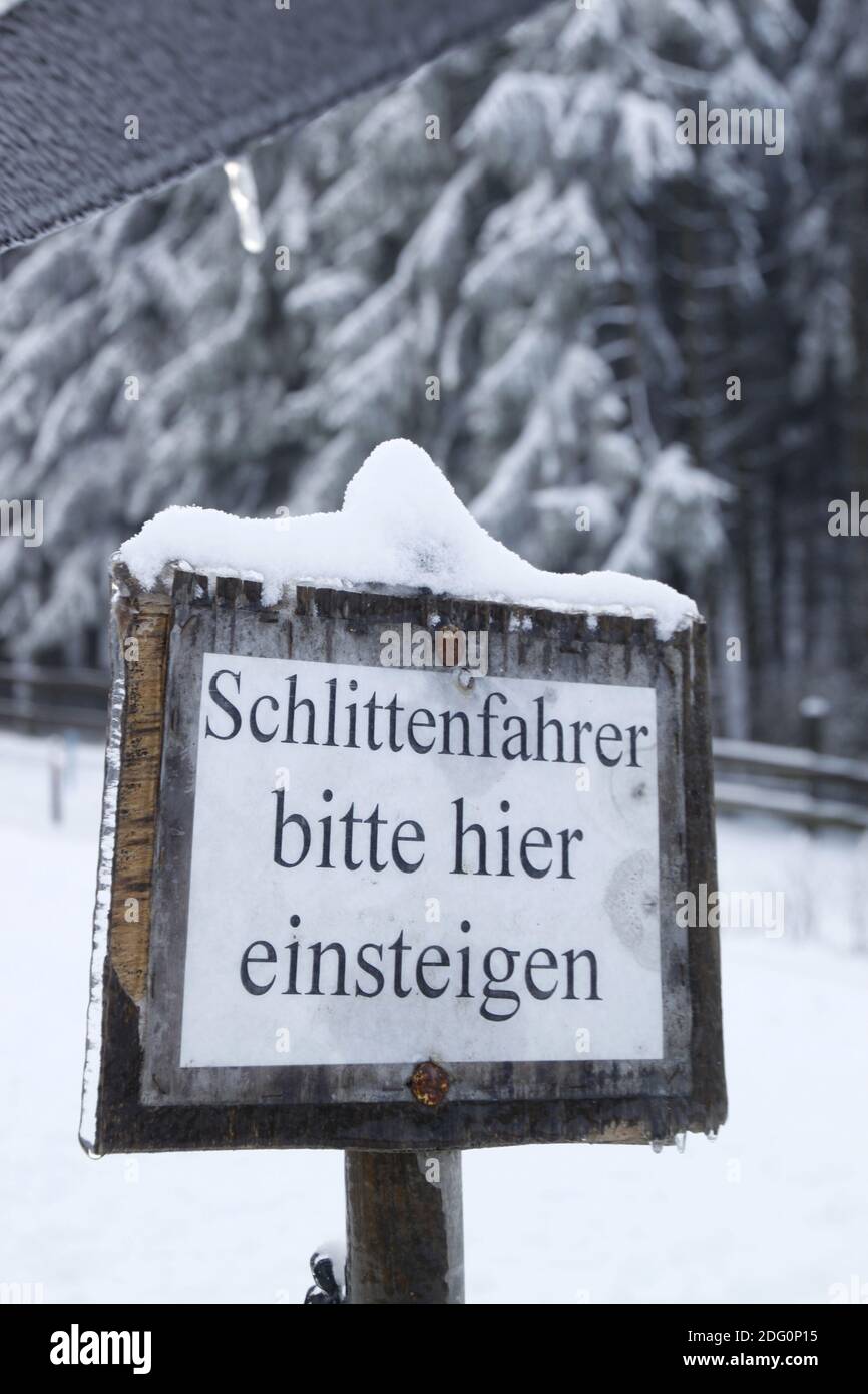Sign at a toboggan run Stock Photo - Alamy