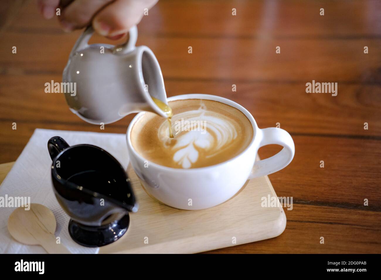 hot cappuccino mocha coffee with latte art. delicious beverage Stock ...