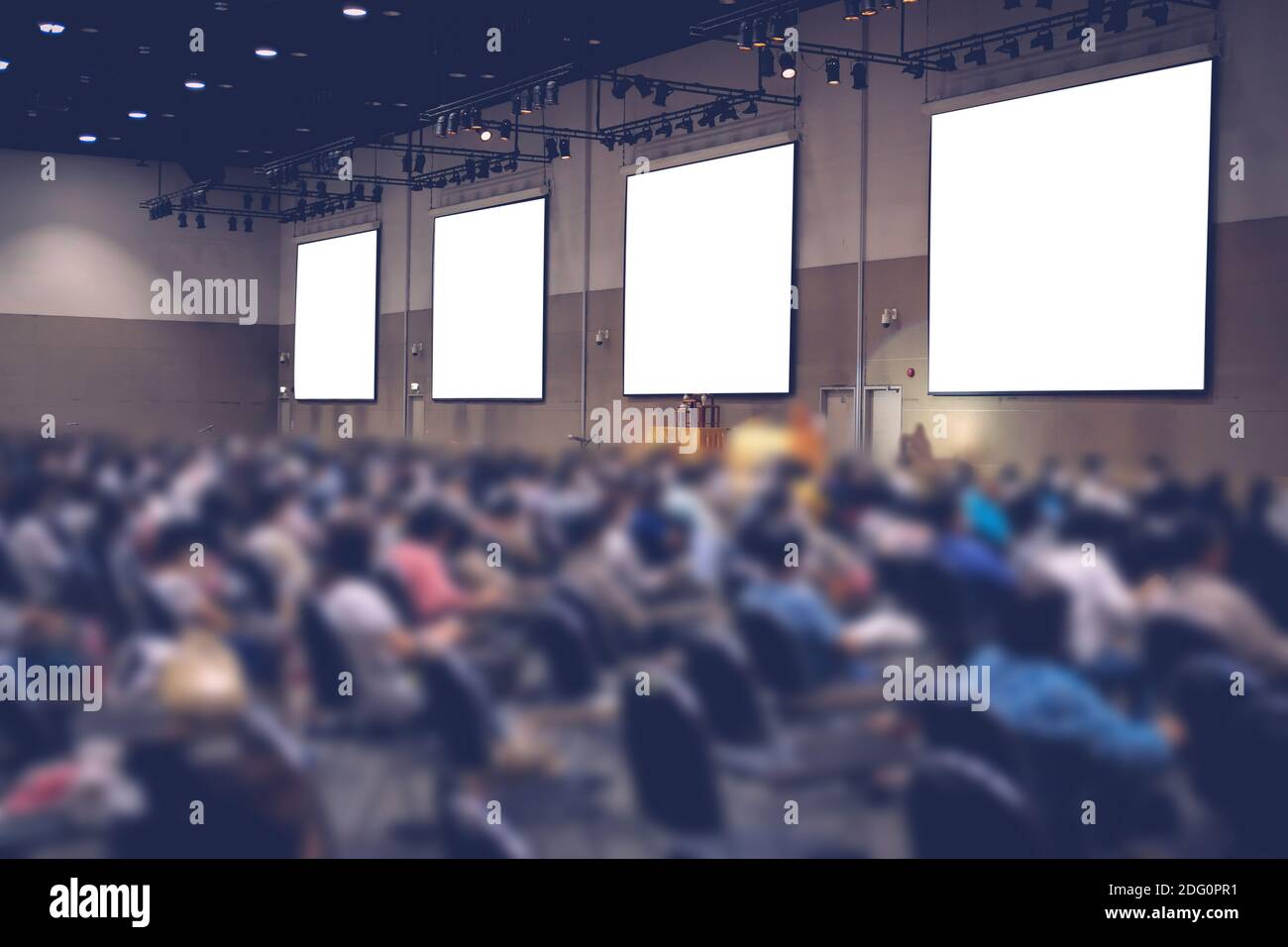 stage & presentation screen in seminar conference room. blur background ...