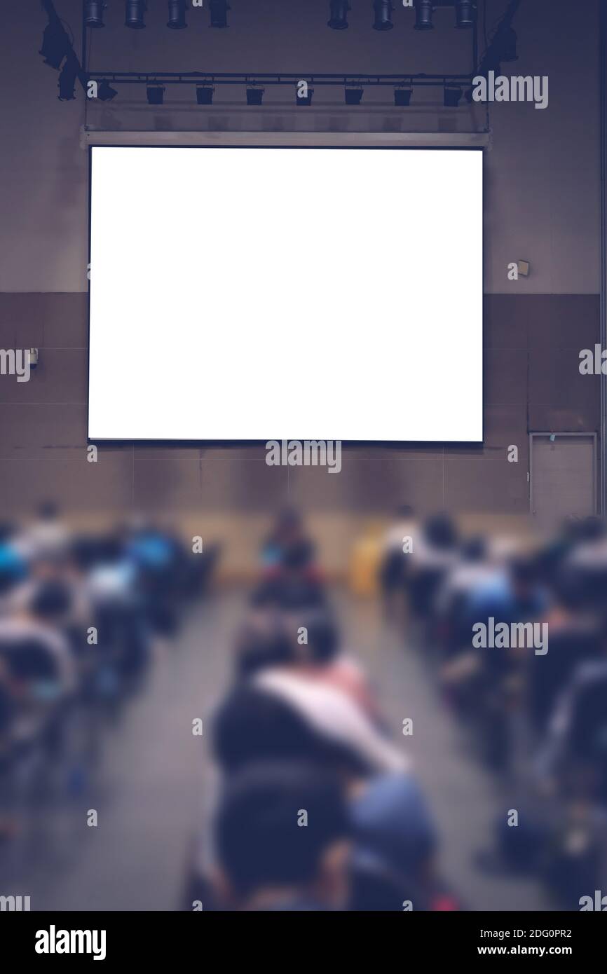 stage & presentation screen in seminar conference room. blur background ...
