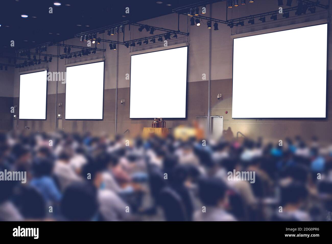 stage & presentation screen in seminar conference room. blur background ...