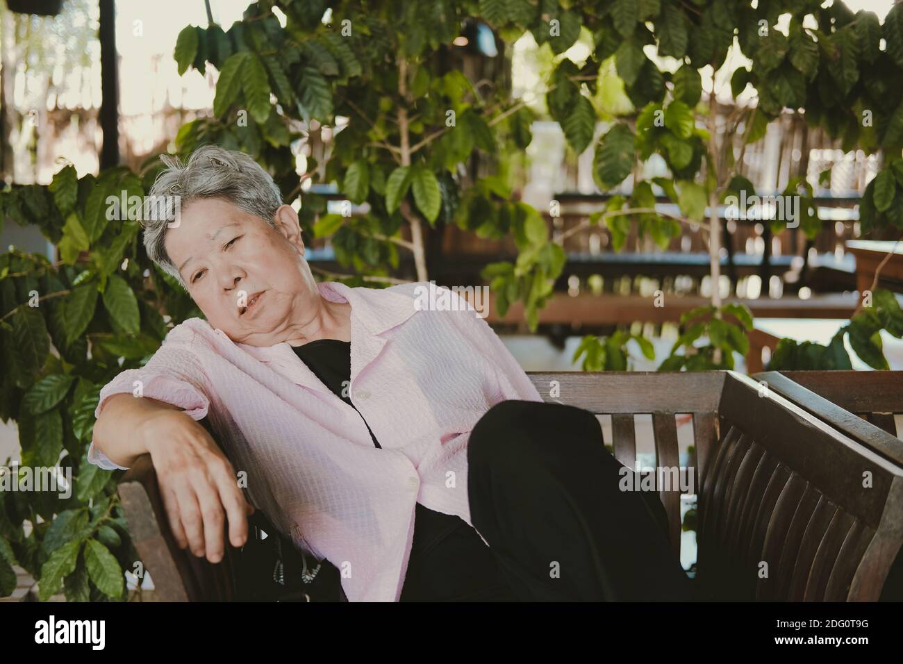 sleepy depressed fatigued sad upset asian old asian elderly senior ...